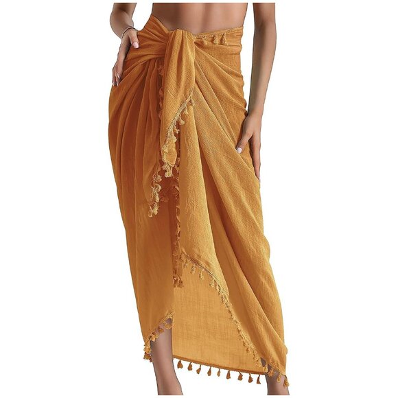 Swim | Beach Sarong Pareo Womens Semisheer Swimwear 22yellowlong | Poshmark